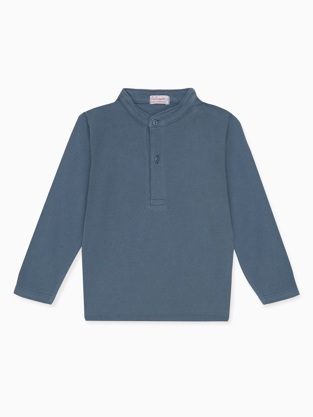 Dusty Blue Alcomo Long Sleeve Boy Polo Shirt | La Coqueta Kids UK