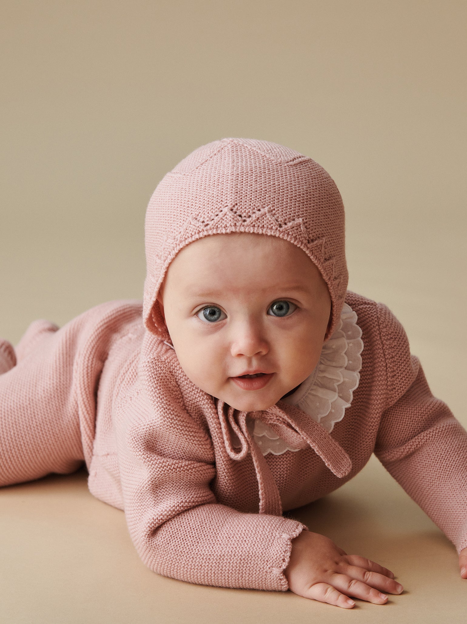 Pink Rixo Merino Baby Girl Knitted Bonnet La Coqueta Kids