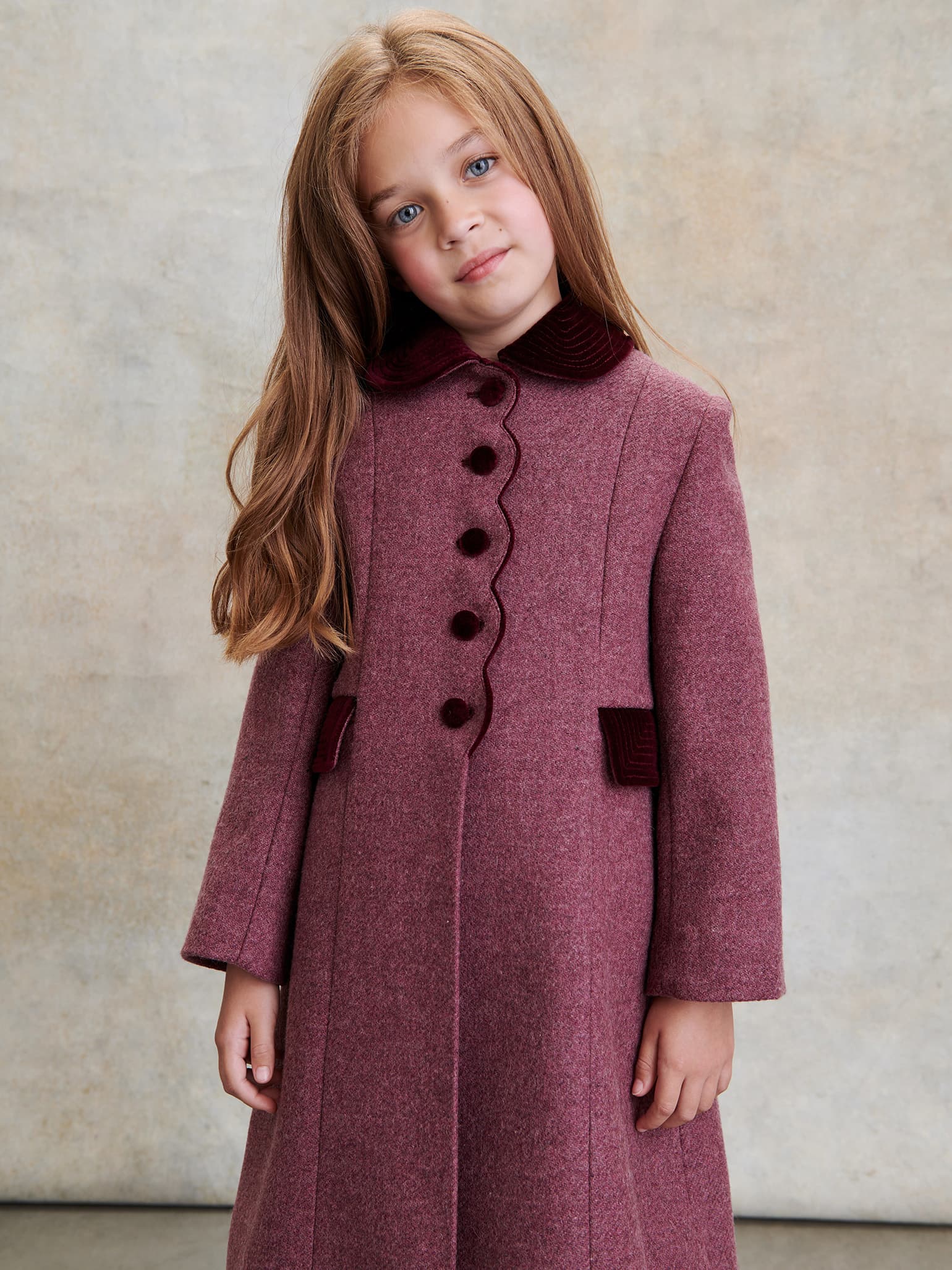 Burgundy Anisa Girl Wool Coat | La Coqueta Kids UK