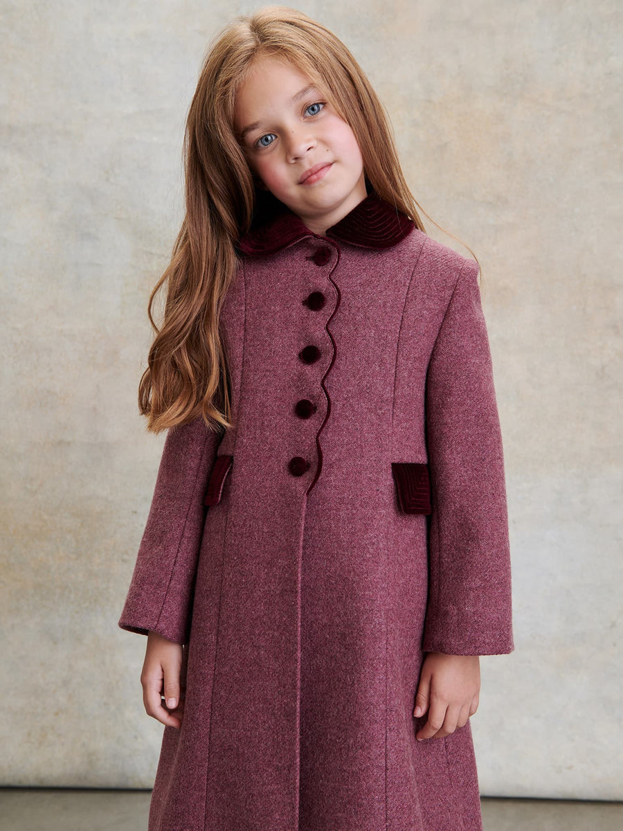 Burgundy Anisa Girl Wool Coat | La Coqueta Kids UK