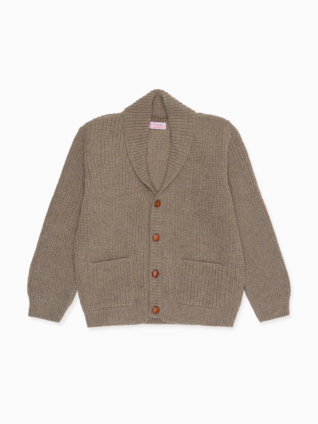 Taupe Axel Merino Boy Cardigan | La Coqueta Kids UK