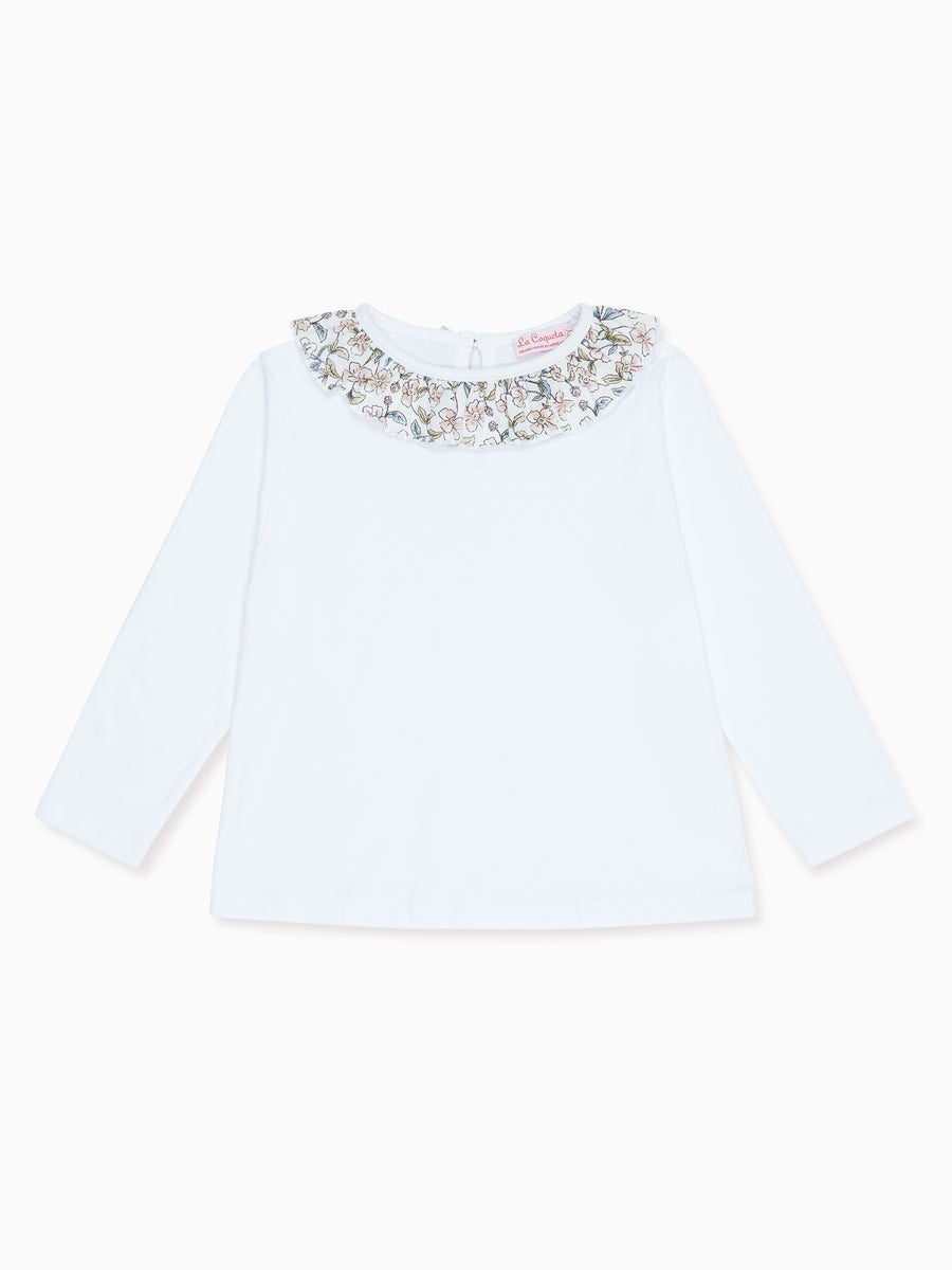 Ivory Floral Calda Long Sleeve Baby Girl Top | La Coqueta Kids UK