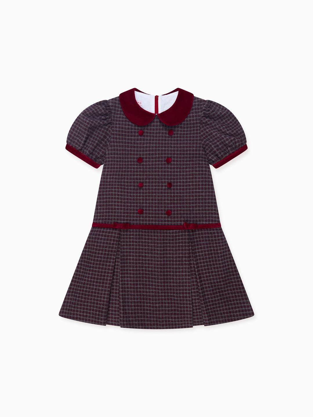 Burgundy Check Camala Girl Drop Waist Dress | La Coqueta Kids UK