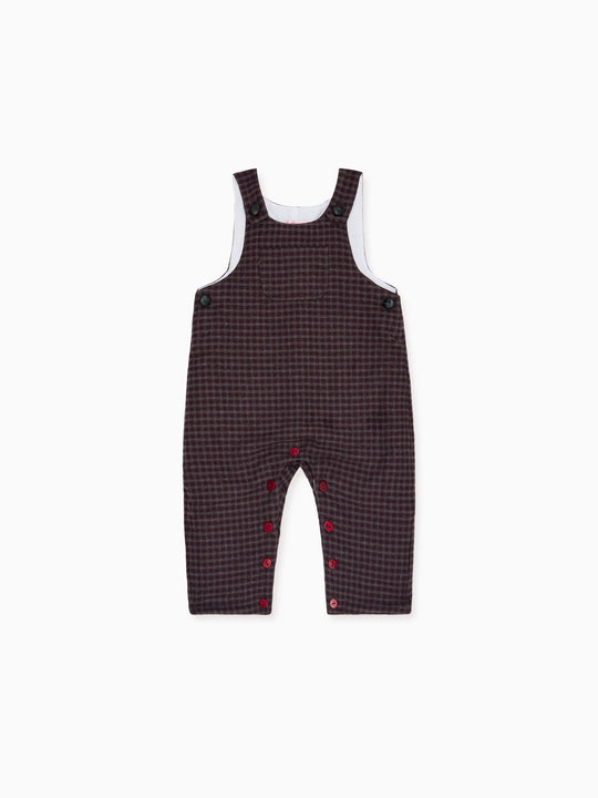 Burgundy Check Coroza Baby Dungarees | La Coqueta Kids UK