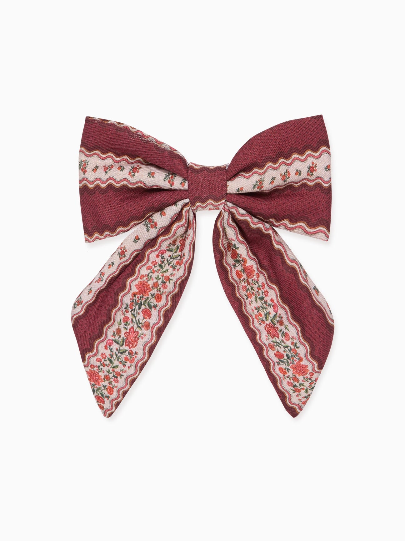 Burgundy Floral Stripe Girl Large Bow Clip | La Coqueta Kids UK