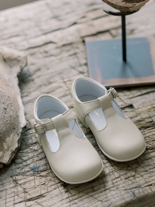 Ivory Leather Toddler T-Bar Shoes | La Coqueta Kids