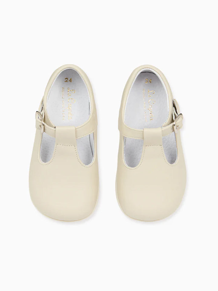 Ivory Leather Toddler T-Bar Shoes | La Coqueta Kids
