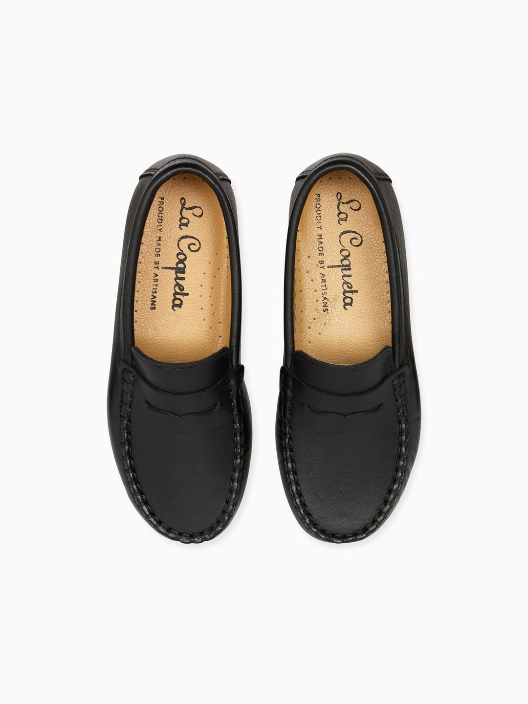 Black Leather Boy Loafer Shoes | La Coqueta Kids UK