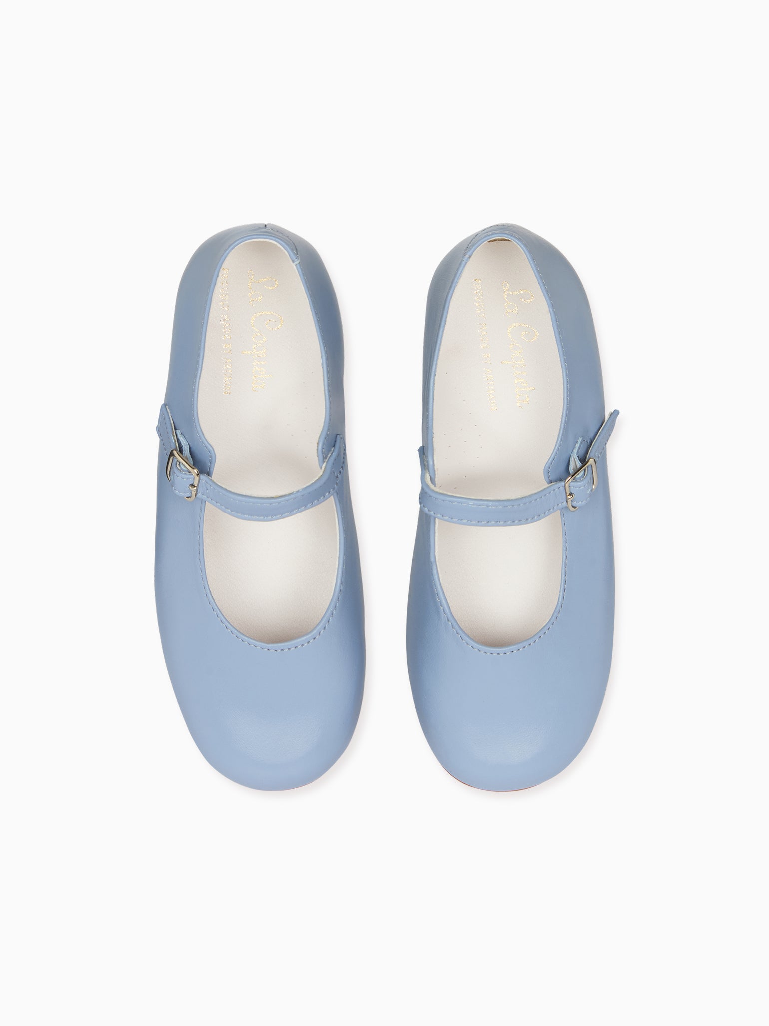 Dusty Blue Leather Girl Mary Jane Shoes | La Coqueta Kids UK