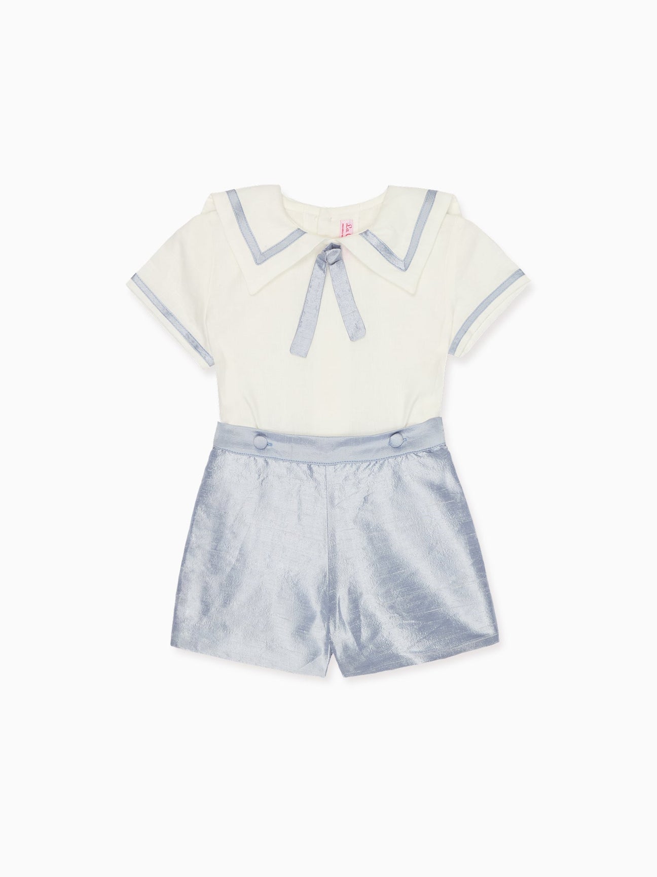 Light Blue Lirio Ceremony Silk Baby Boy Set | La Coqueta Kids UK