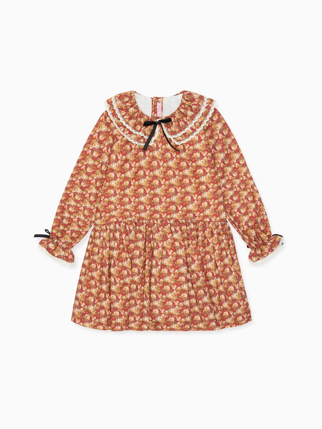 Terracotta Floral Lorena Girl Drop Waist Dress | La Coqueta Kids UK