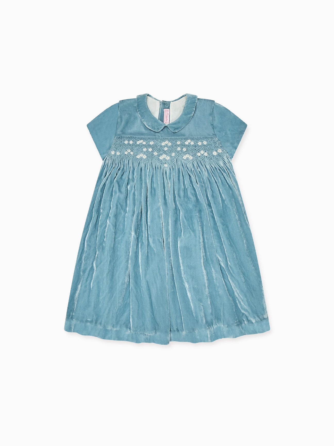Light Blue Marcita Velvet Girl Hand-Smocked Dress | La Coqueta Kids UK