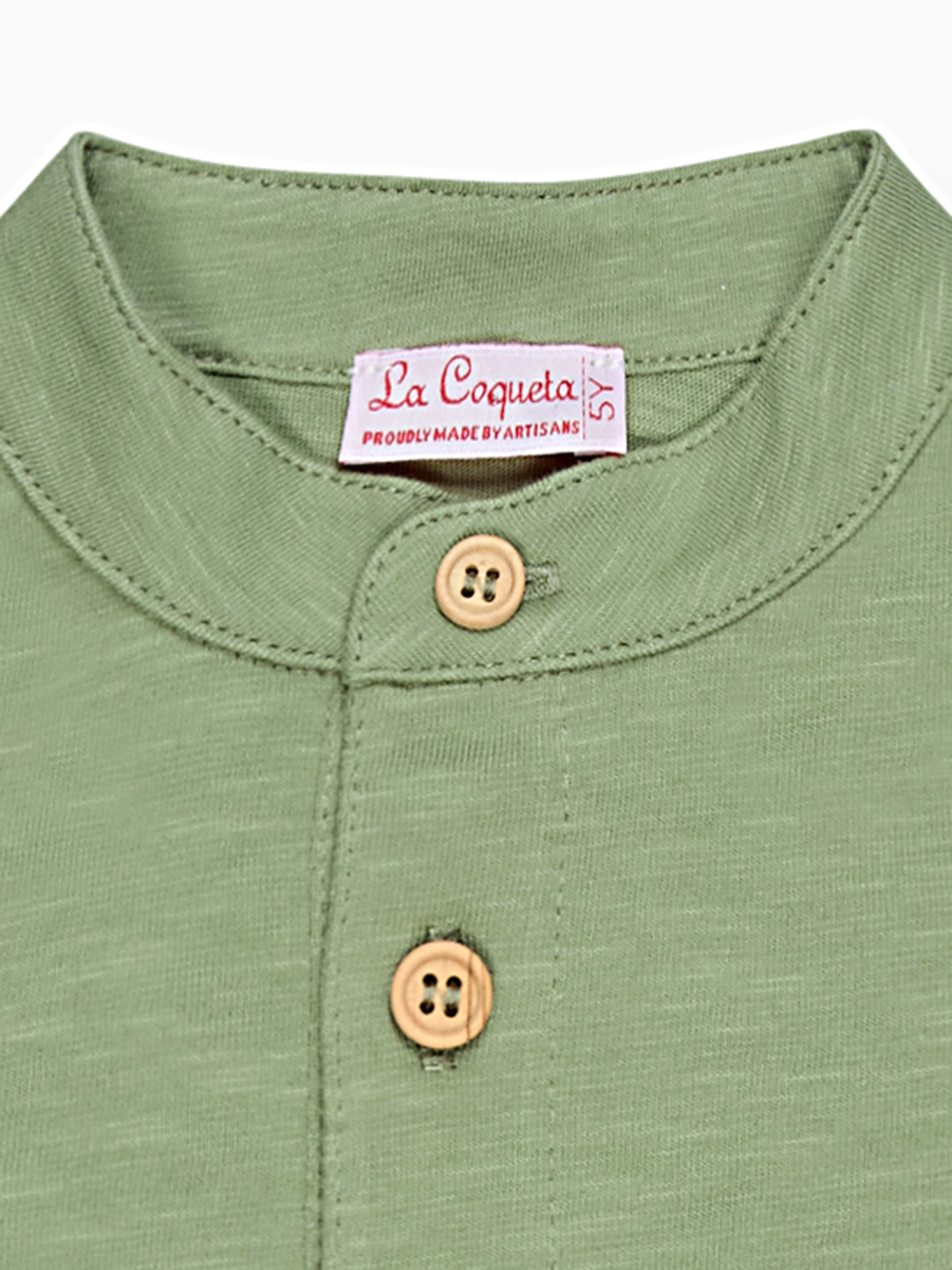Olive Marco Boy Long Sleeve Polo Shirt | La Coqueta Kids UK