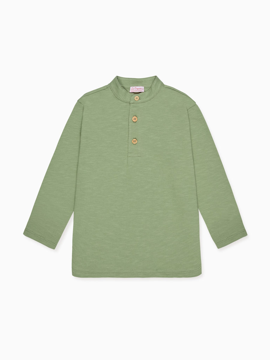 Olive Marco Boy Long Sleeve Polo Shirt | La Coqueta Kids UK