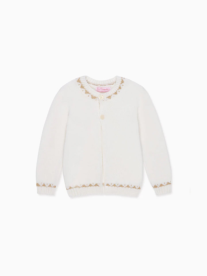 Ivory Marissa Merino Baby Girl Cardigan | La Coqueta Kids UK