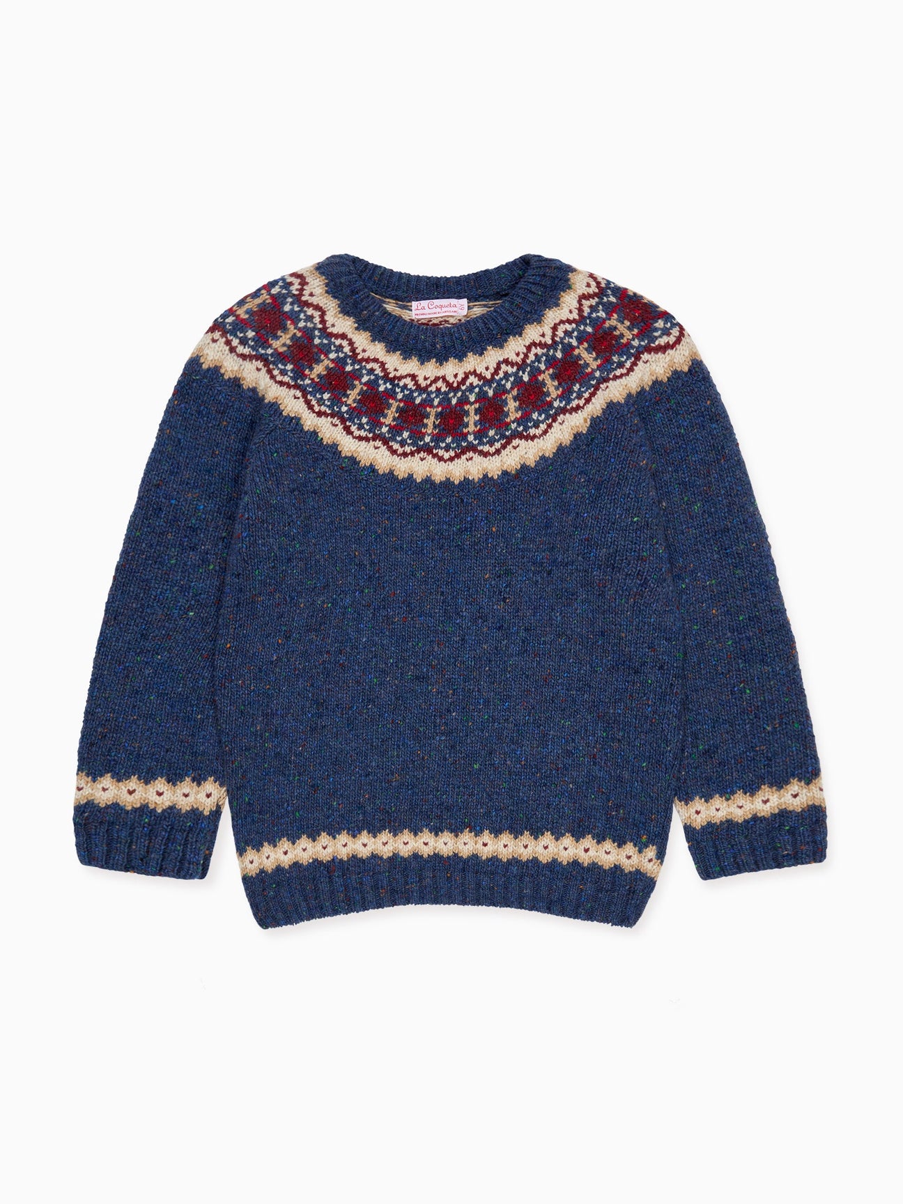 Dark Blue Merino Fair Isle Kids Jumper | La Coqueta Kids UK