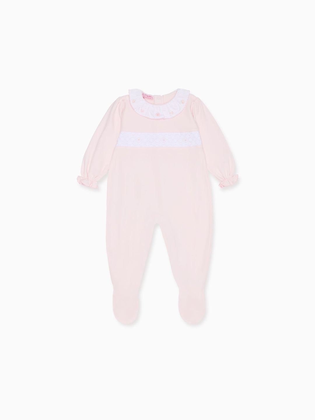 Dusty Pink Mia Baby Girl Hand-Smocked Sleepsuit | La Coqueta Kids UK