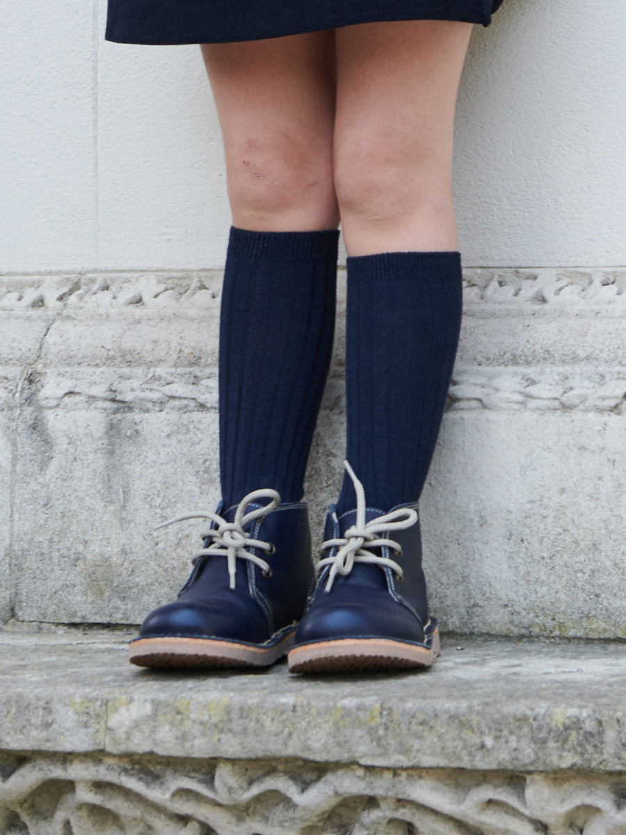 Navy Blue Ribbed Knee High Kids Socks – La Coqueta Kids