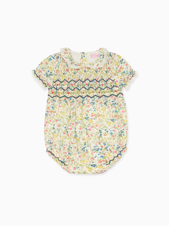Ivory Floral Sabrina Baby Girl Hand-Smocked Romper | La Coqueta UK – La ...
