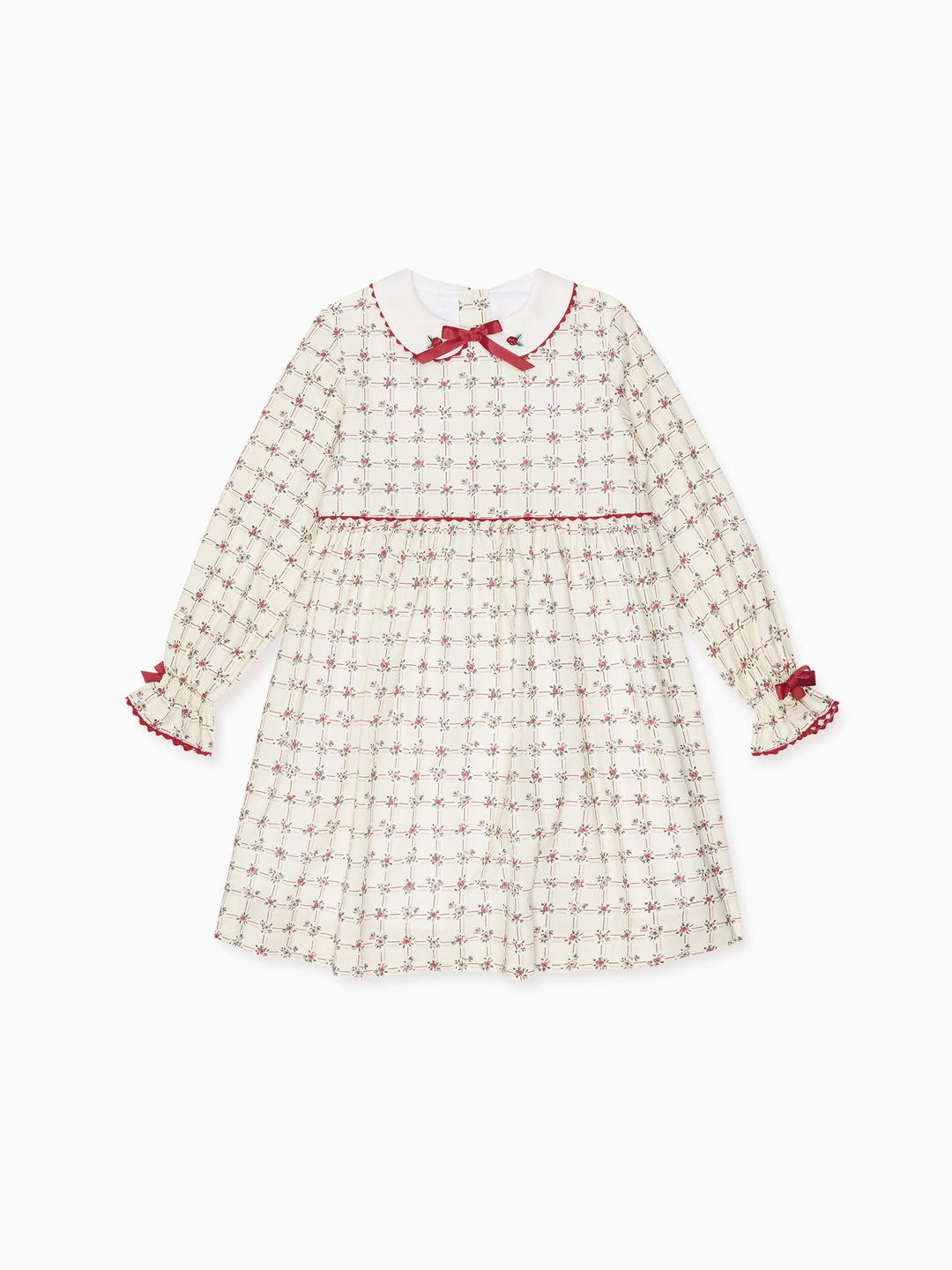 Red Grid Floral Selena Girl Dress | La Coqueta UK – La Coqueta Kids