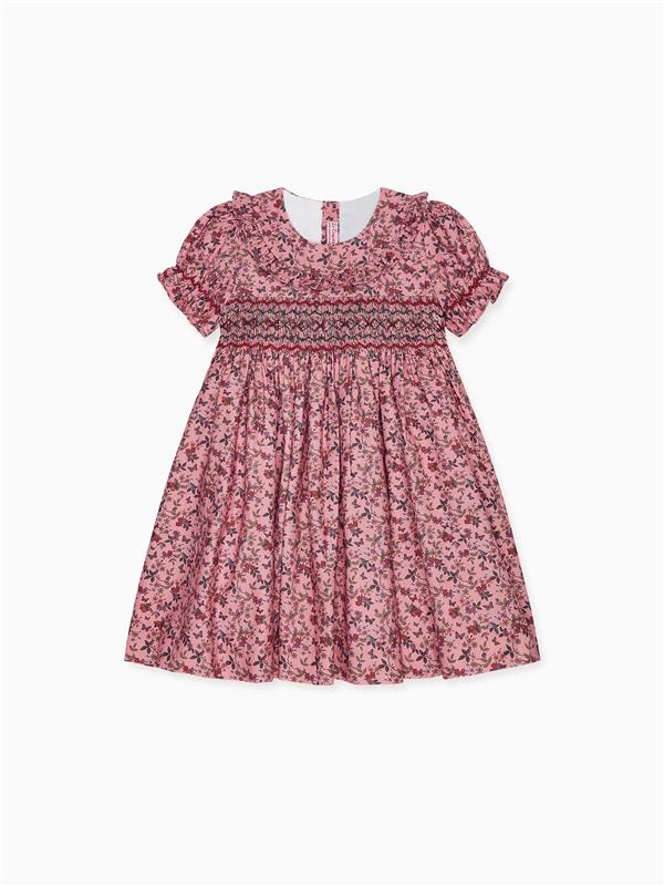 Dusty Pink Floral Silvana Girl Hand-Smocked Dress | La Coqueta Kids UK