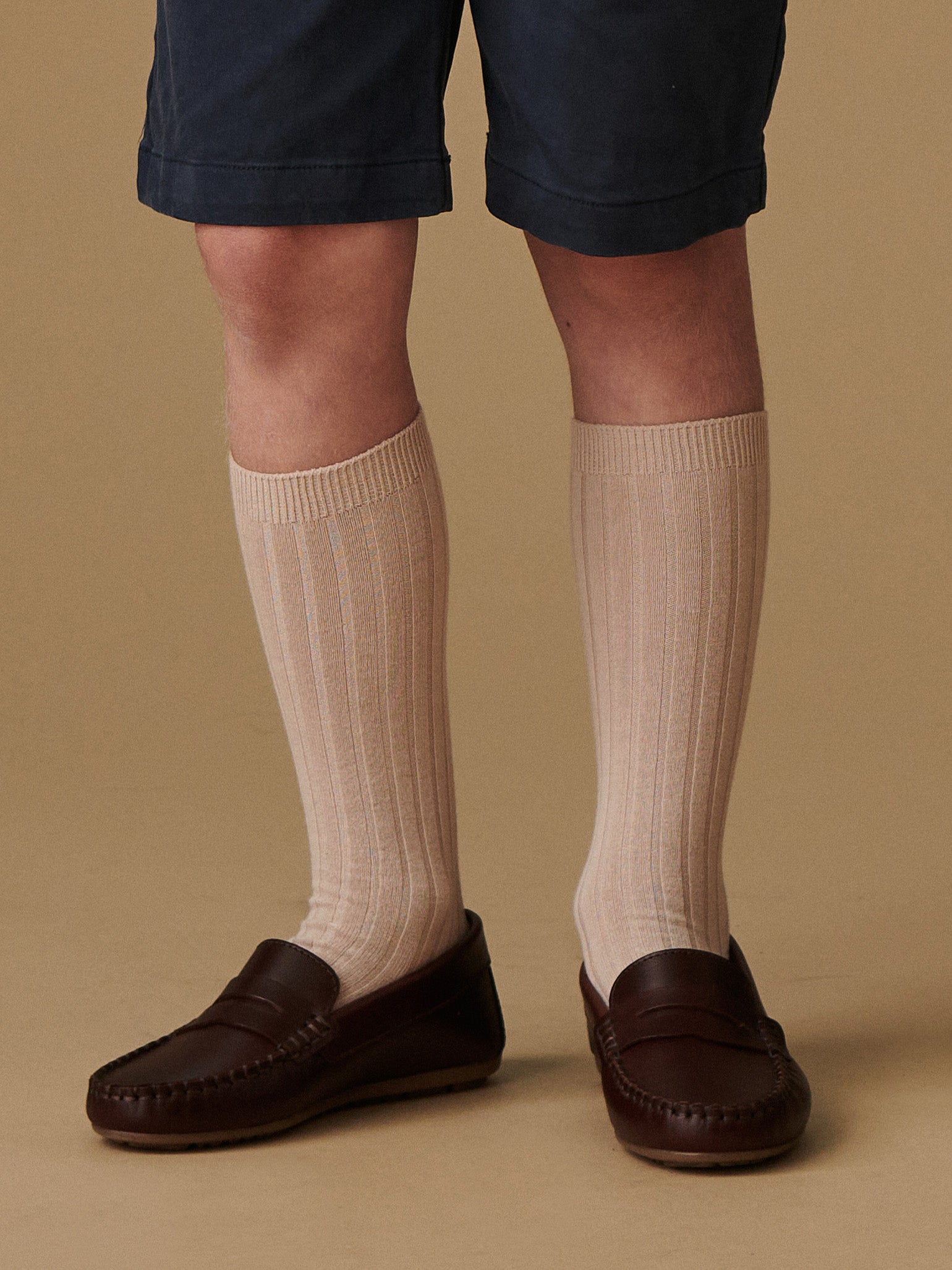 Stone Ribbed Knee High Kids Socks | La Coqueta Kids