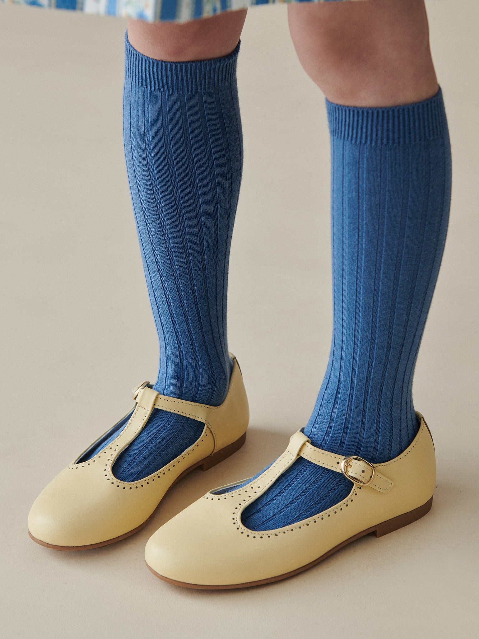 Pale Yellow Leather Girl T-Bar Shoes | La Coqueta Kids UK