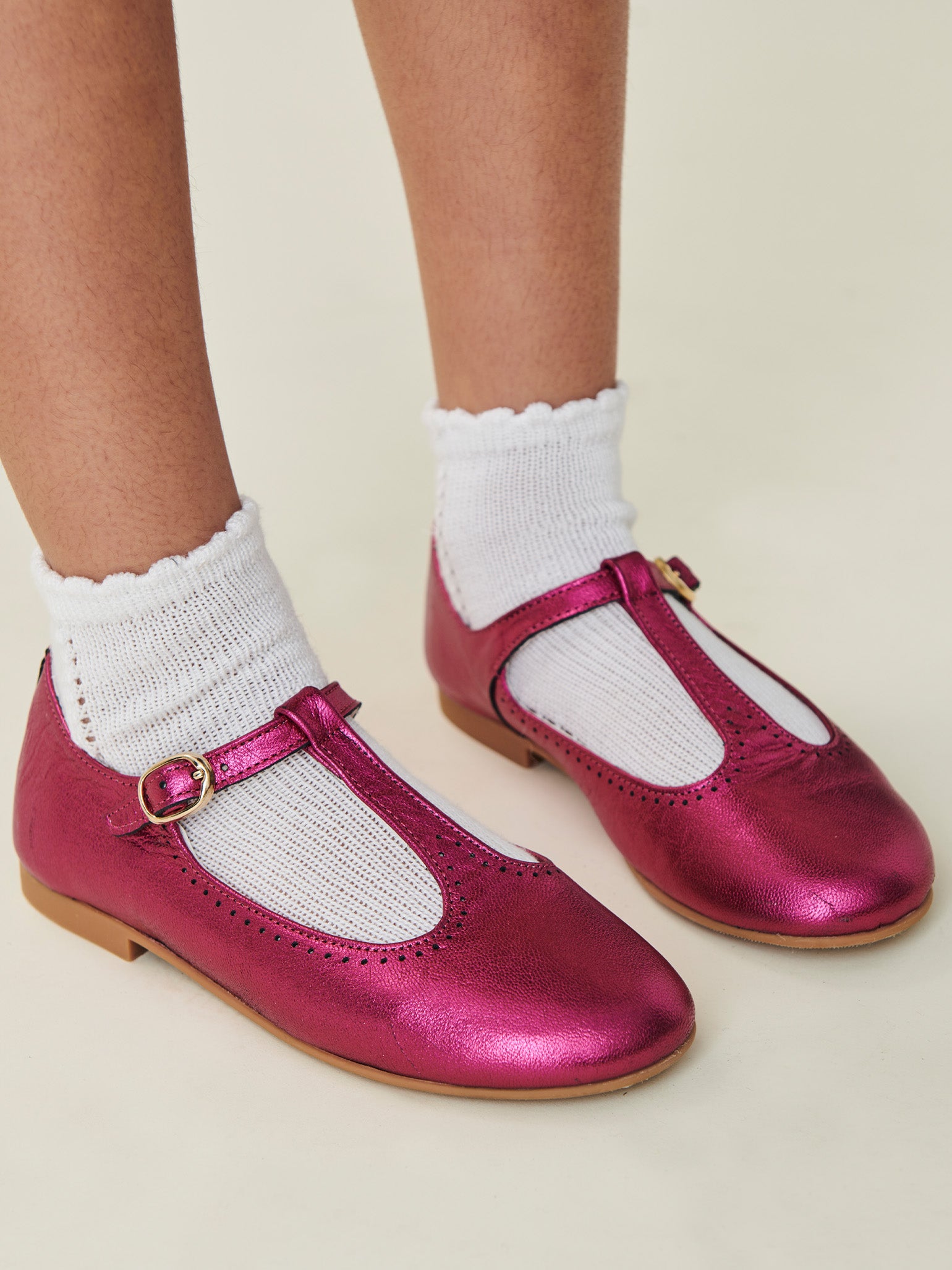 Metallic Fuchsia Leather Girl T-Bar Shoes – La Coqueta Kids