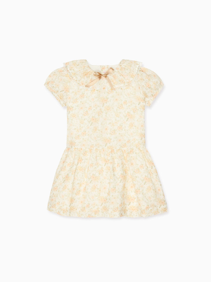 Peach Floral Xana Girl Drop Waist Dress | La Coqueta UK – La Coqueta Kids