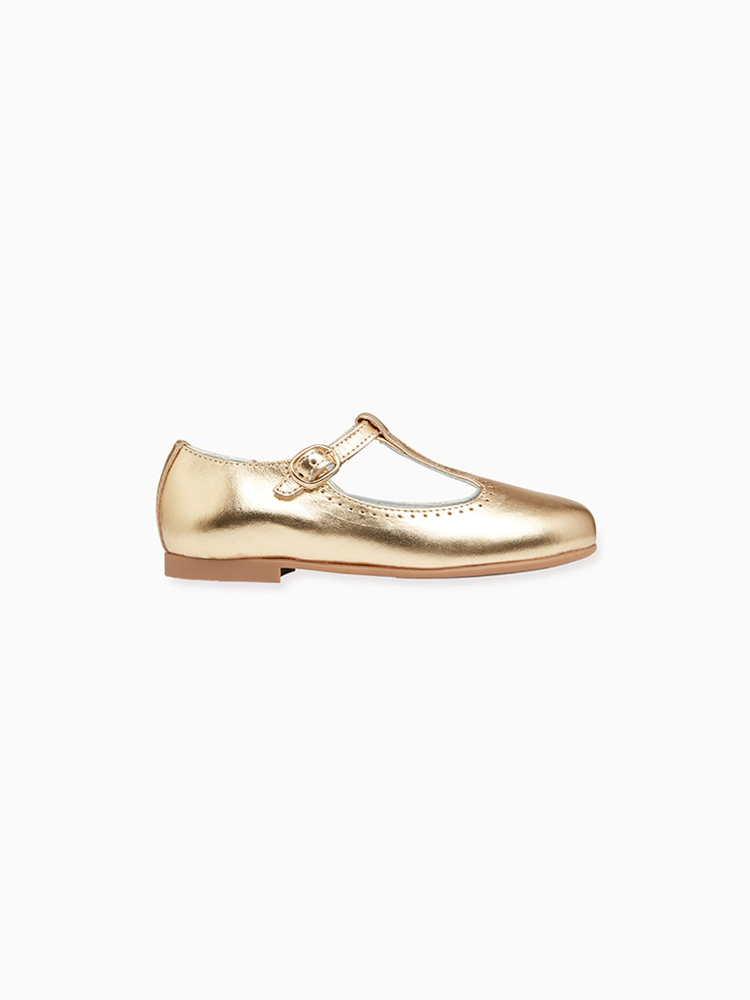 Gold Leather Girl T-Bar Shoes – La Coqueta Kids