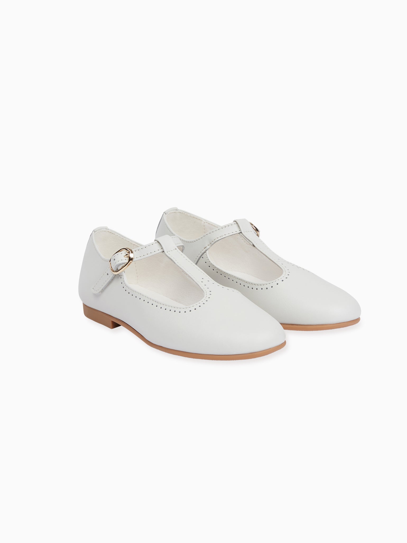 Ivory Leather Girl T-Bar Shoes – La Coqueta Kids