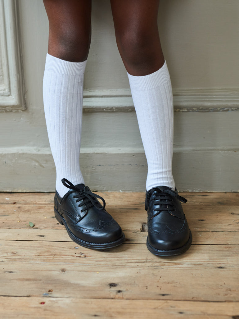 White Ribbed Knee High Kids Socks | La Coqueta Kids UK
