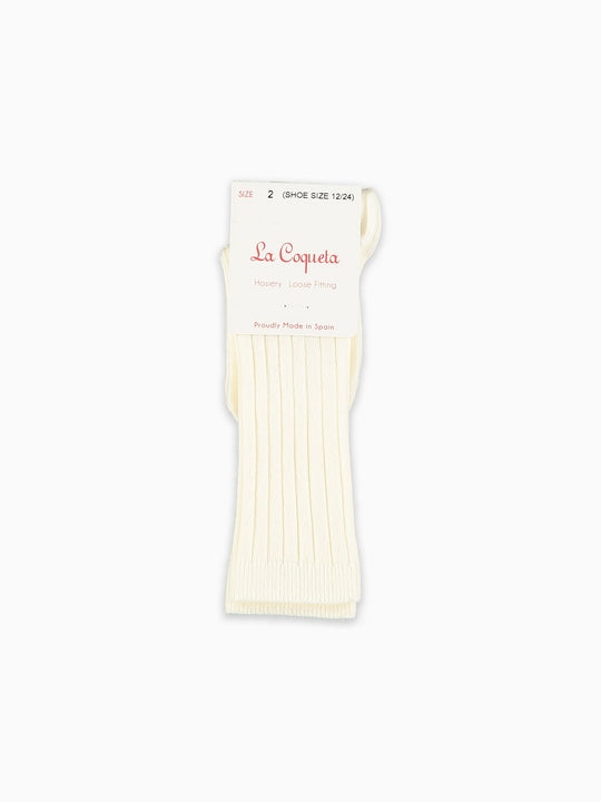 Off White Ribbed Knee High Kids Socks | La Coqueta Kids UK