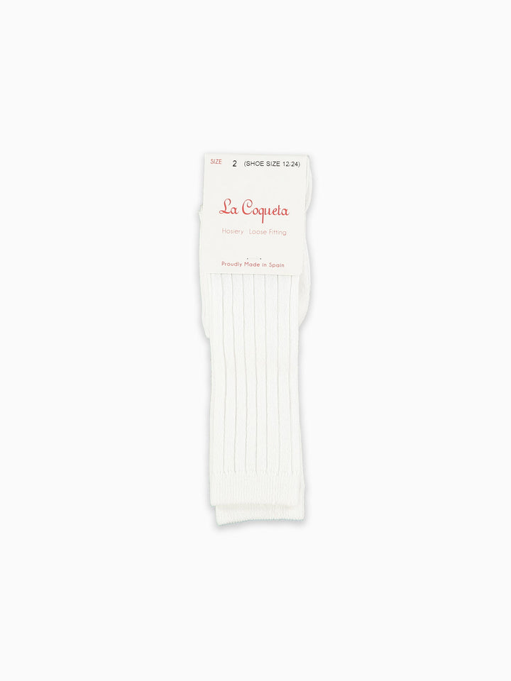 White Ribbed Knee High Kids Socks | La Coqueta Kids UK