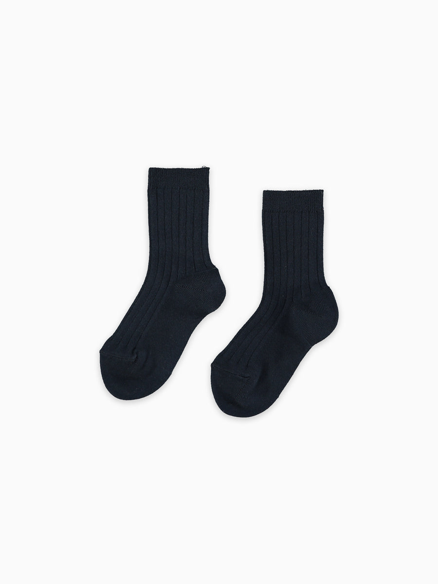 Navy Blue Ribbed Short Kids Socks | La Coqueta Kids UK
