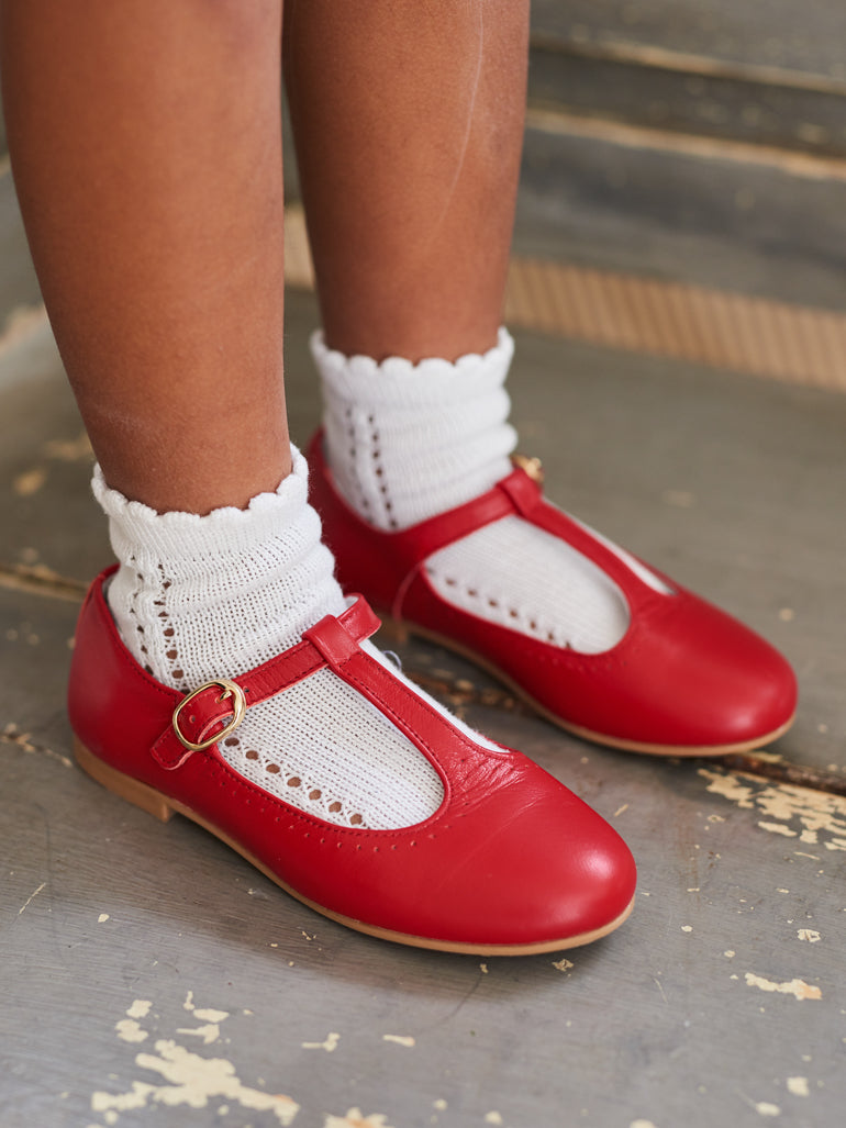 Red Leather Girl T-Bar Shoes – La Coqueta Kids