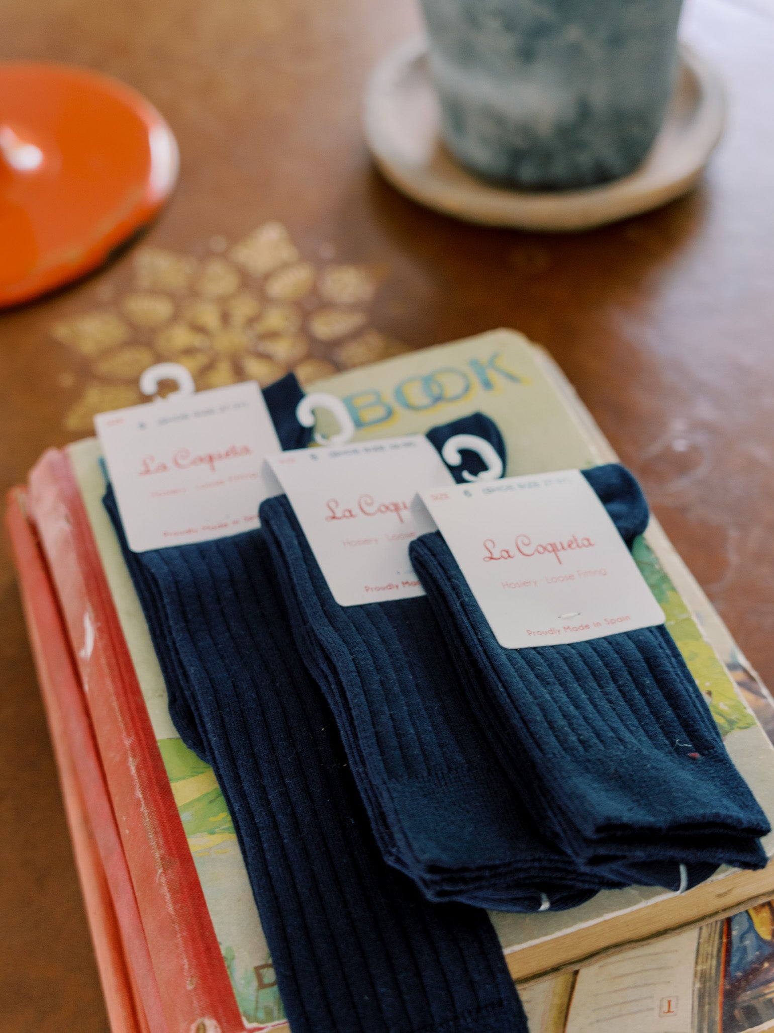 Navy Blue Ribbed Short Kids Socks | La Coqueta Kids UK